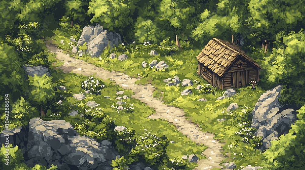Pixel art DnD map featuring a hillside with a winding path leading to a ...