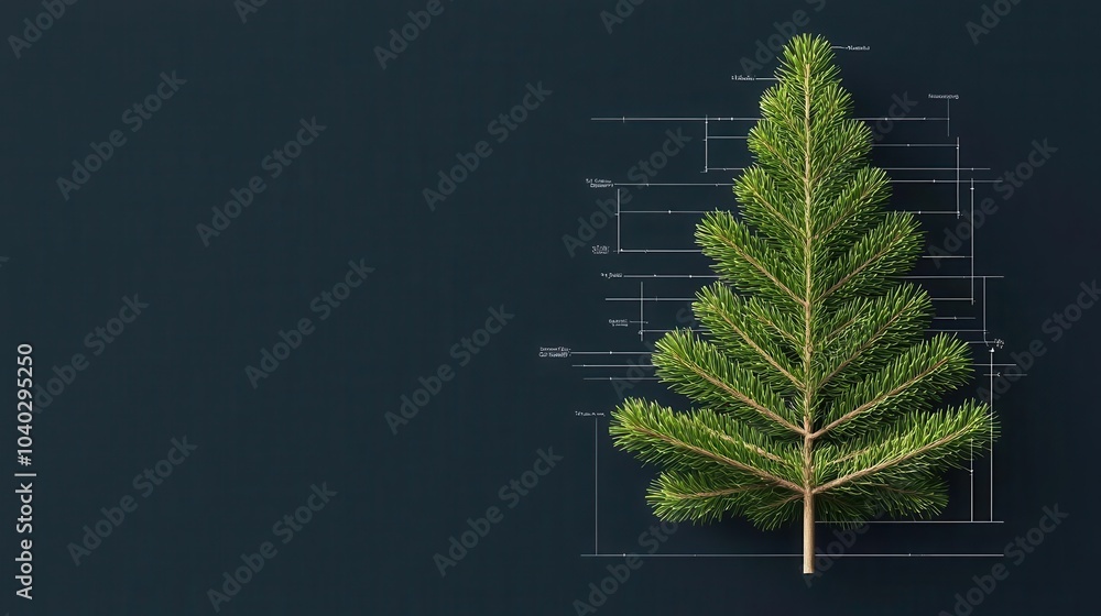 Detailed pine tree seedling in blueprint format, with labels on growth ...