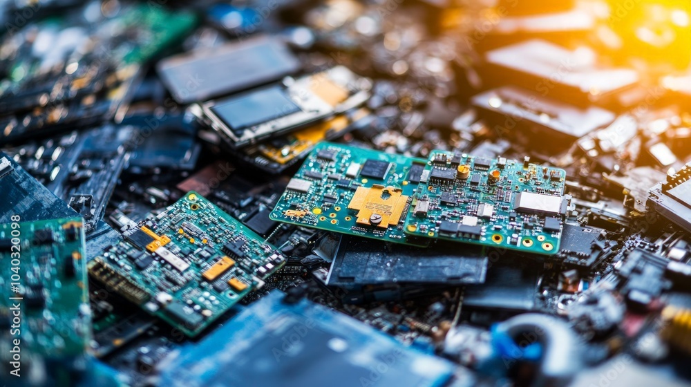 E-waste recycling process, sorting electronic waste, separating ...