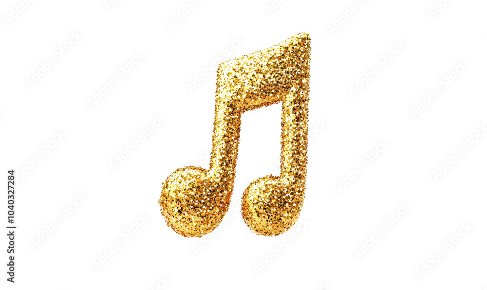 Golden music note symbol with a textured isolate on transparent ...