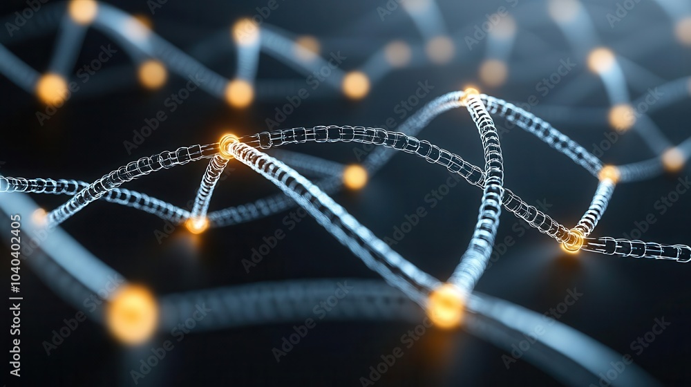 DNA double helix connected by luminous molecular bonds, representing ...