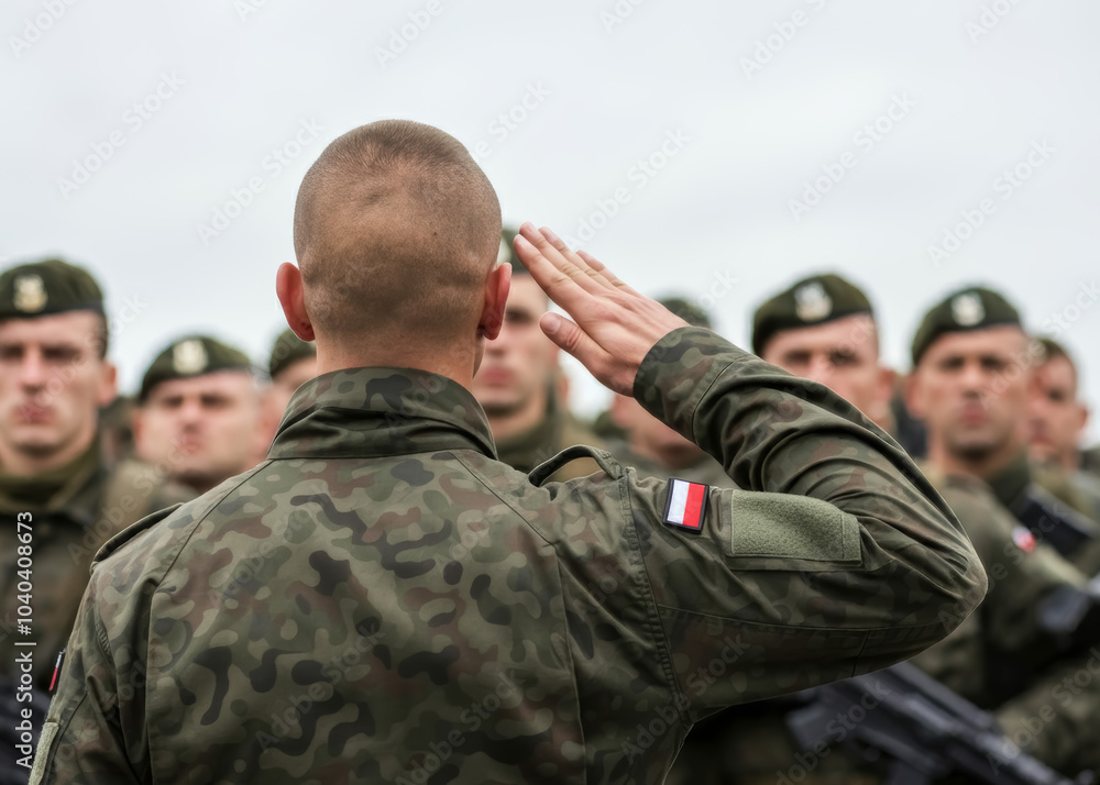 Polish soldiers giving salute during ceremony military, glory and honor ...
