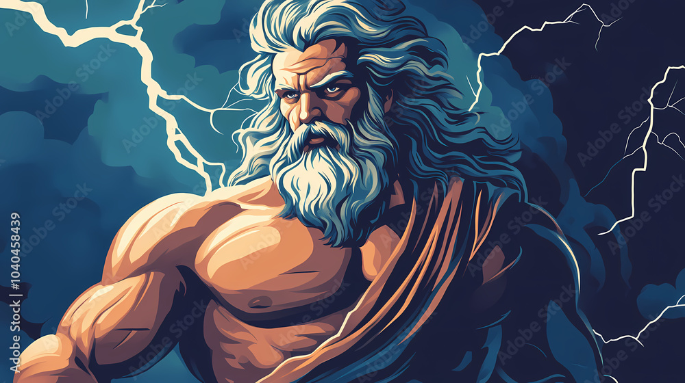 Zeus - greek god of thunder and lightning. Thunder God. Illustration ...