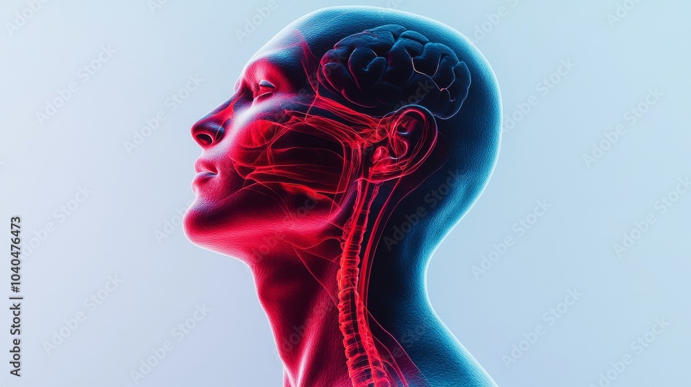 Stylized anatomical illustration showcasing human head with highlighted ...