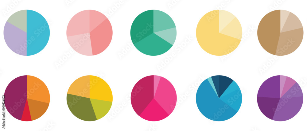 Pie charts diagrams. Different color circles. donut and pie chart infographic elements set ...