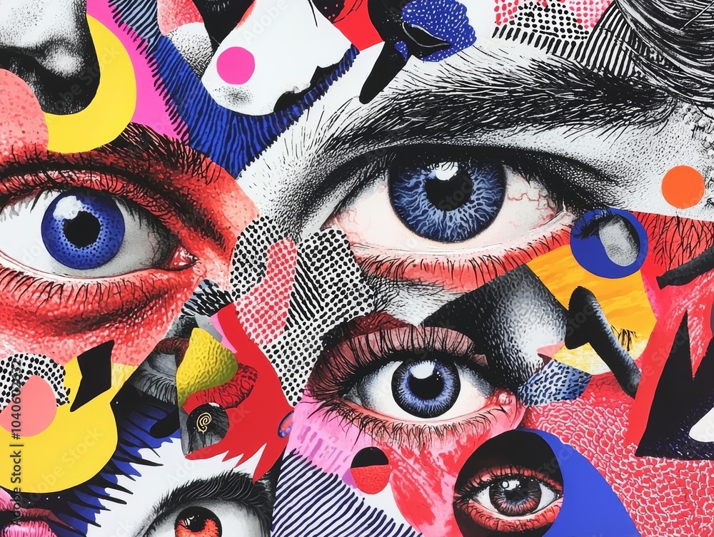An art poster-style collage using vintage facial cut-outs and bubble ...