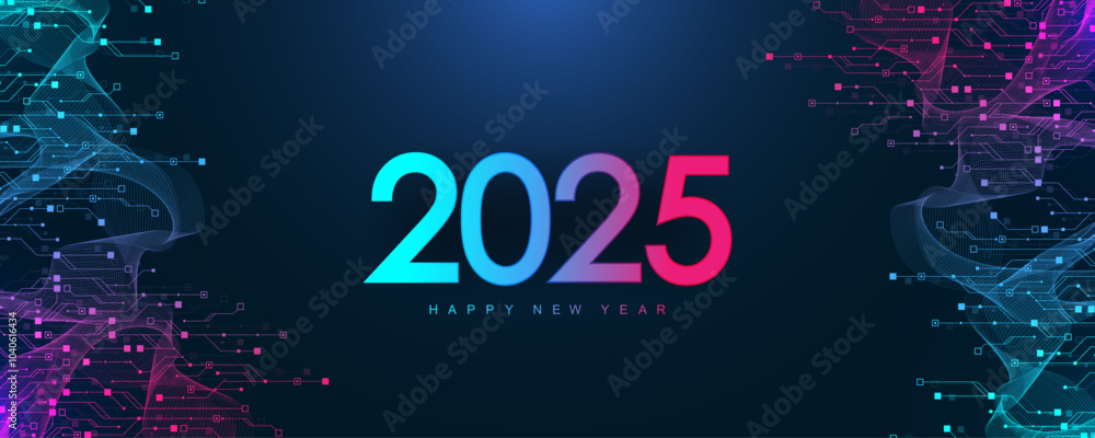 Digital technology abstract poster template 2025 with circuit board ...