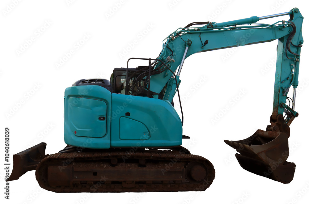Blue excavator working on construction site during daylight, preparing ...