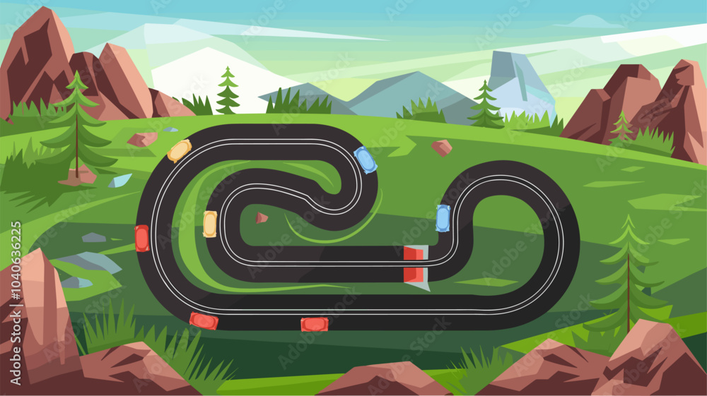 Race track for cars top view, circuit road cartoon background for game ...