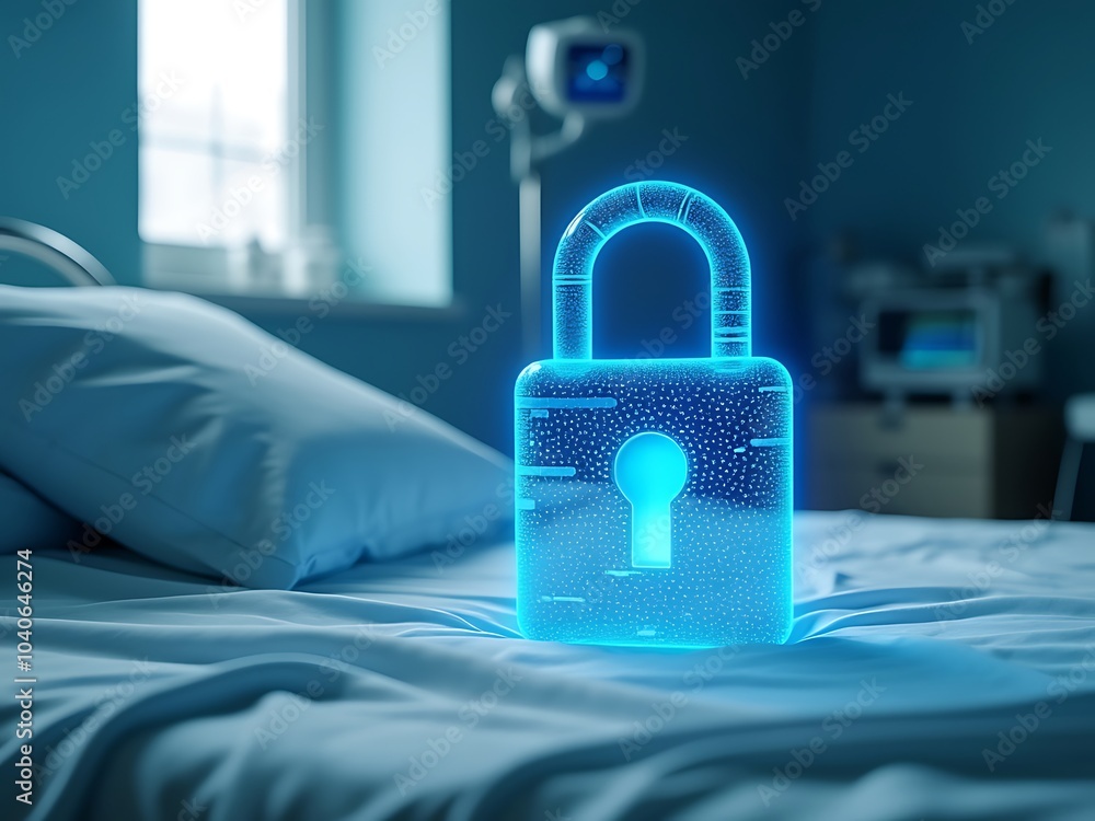 Digital lock over hospital bed symbolizing healthcare data security ...