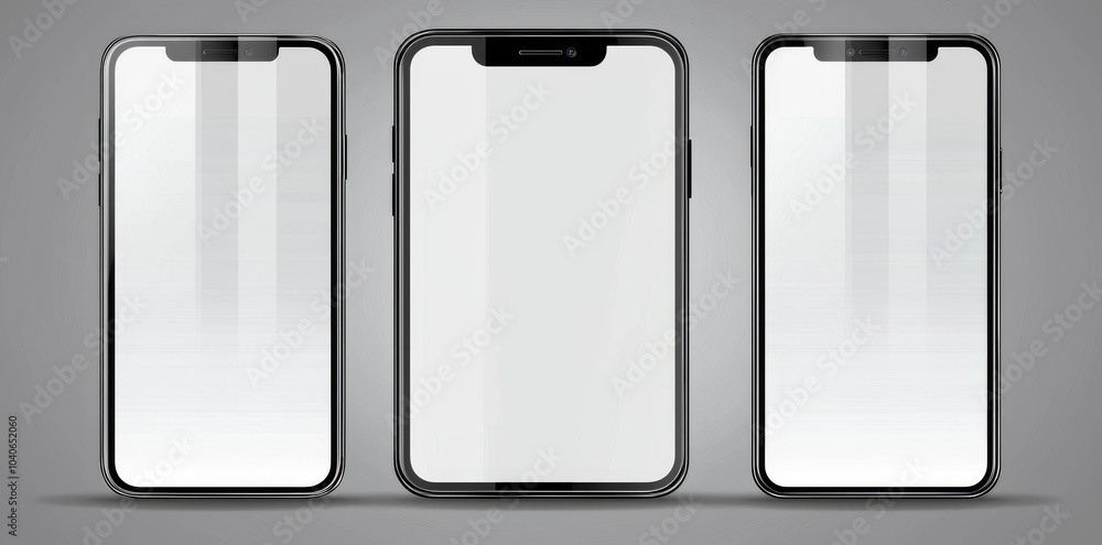 Modern 3D template illustration set of fake black smartphone, device ...