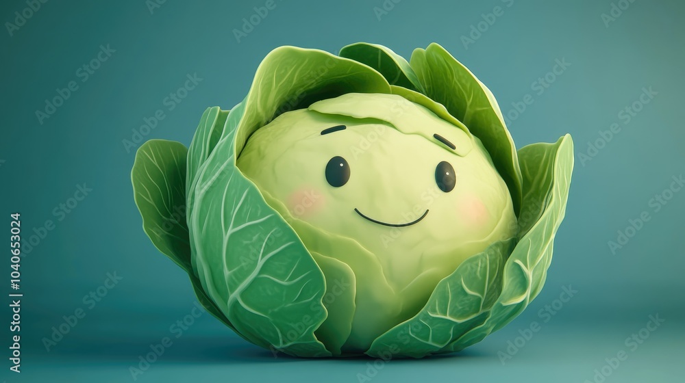 2D cartoon illustration depicting a whole head of cabbage Stock ...