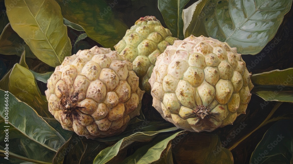 Oil painting of custard apple also known as sitafal showcasing the ...