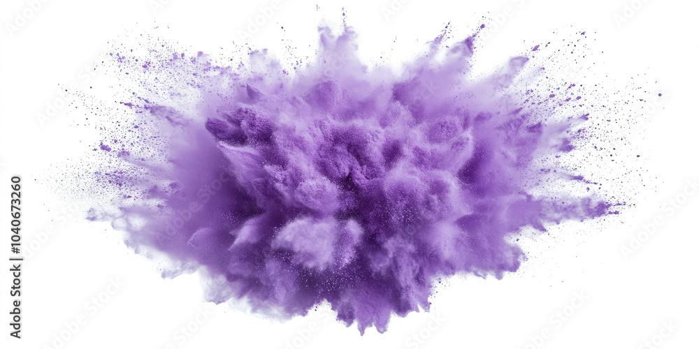 Purple color dry powder explosion on transparent cutout background ...