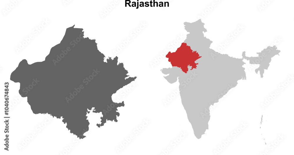 Rajasthan state outline map set Stock Vector | Adobe Stock
