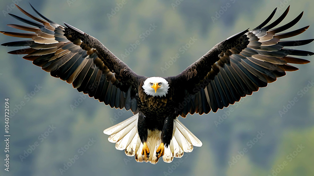 Soaring high above the treetops, the majestic bald eagle is a symbol of ...