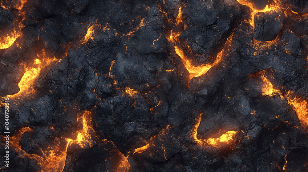 Molten Lava Flow with Fiery Orange Cracks in Dark Volcanic Rock Stock ...