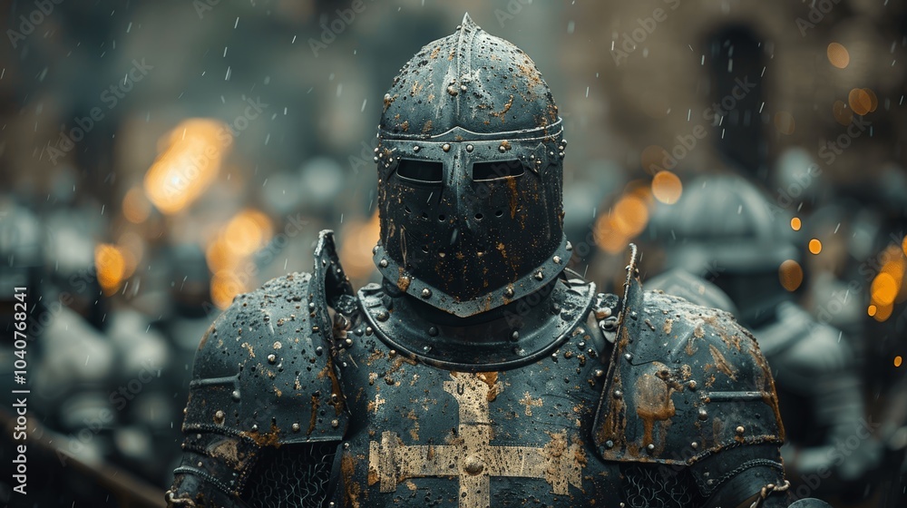 Medieval Knight's Golden Cross Armor: A Symbol of Sacred Valor in Dark ...