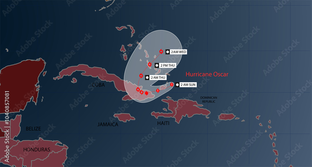 Hurricane Oscar path way and speed statistic. Stock Illustration ...