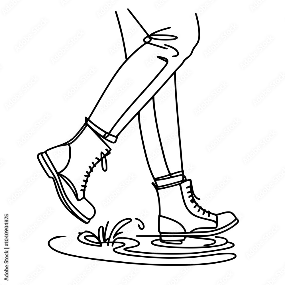 minimalistic contour vector drawing of two feet in boots stepping into ...