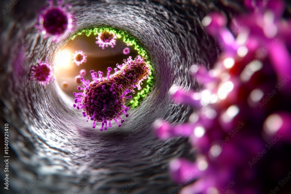 Cilia-covered epithelial cells in the trachea, showing their ...