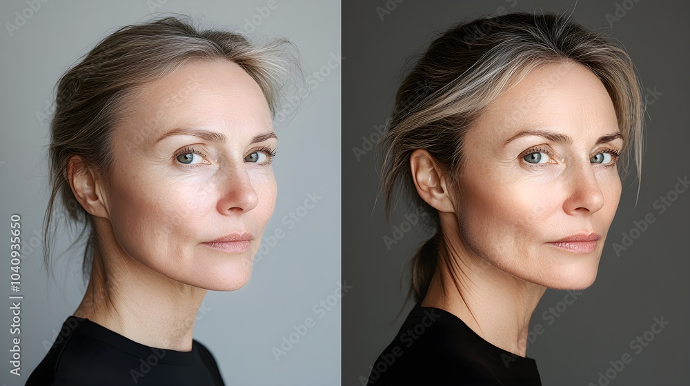 Create a side-by-side photo showing the difference in skin firmness and ...