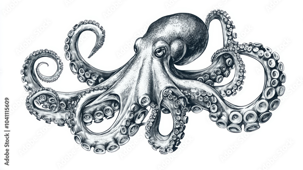 A detailed drawing of an octopus tentacle, perfect for a T-shirt design ...