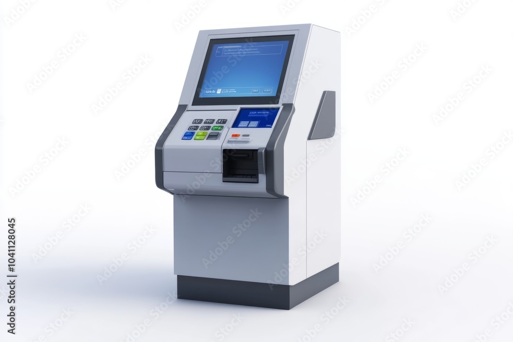 A modern self-service kiosk designed for user convenience. This sleek machine offers various ...