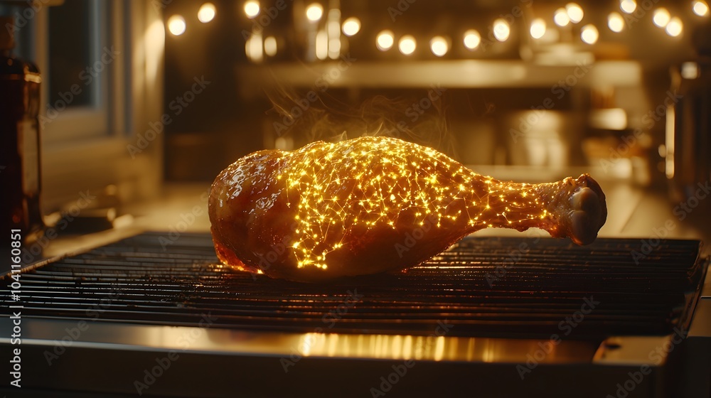 Holographic Chicken Drumstick with Glowing Grill Marks Futuristic ...