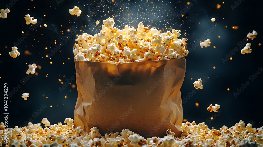 Spilled Popcorn Overflowing from Bag Iconic Cinema Snack Symbolizing ...