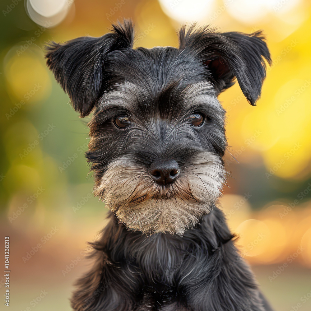 Charming portrait of a Miniature Schnauzer with a blurred autumn ...