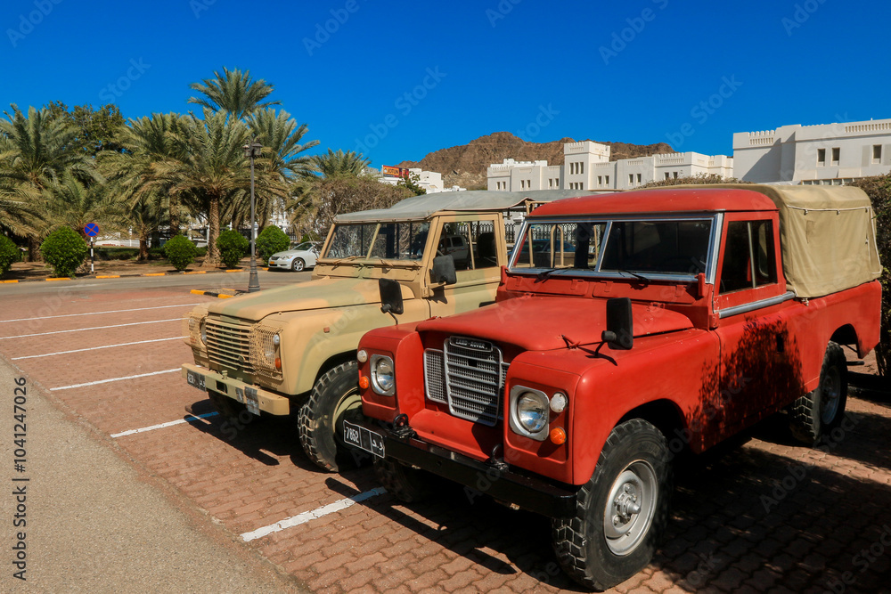 Muscat, Oman - April 10, 2024: Classic military vehicles on display at ...