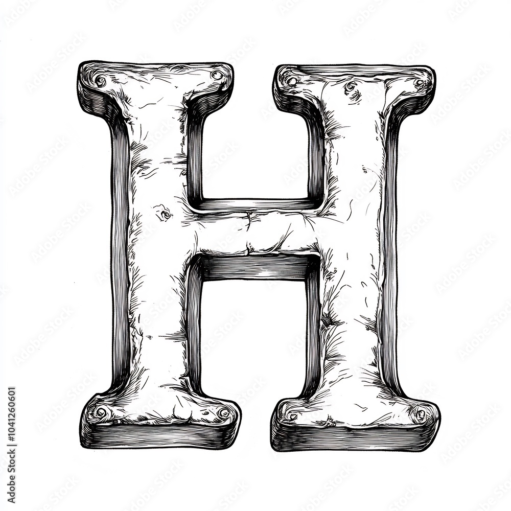 Letter H in a simple black outline on a white background Handdrawn ...