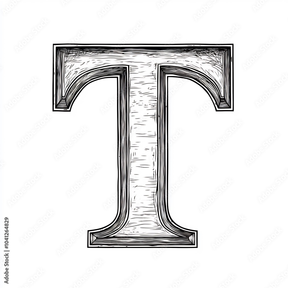Letter T in a simple clean design with black outlines on a white ...