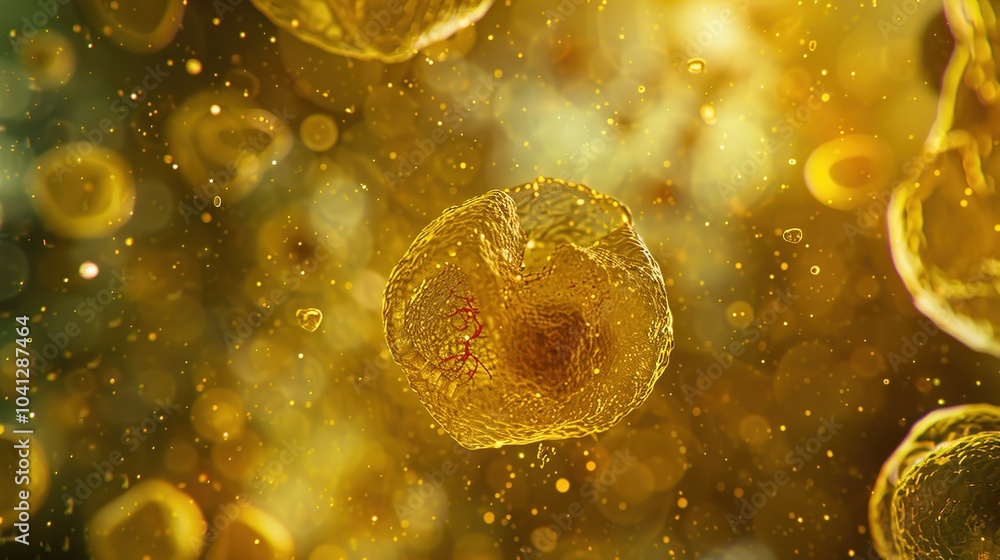 Microscopic view of a cell undergoing apoptosis, nucleus shrinking and ...