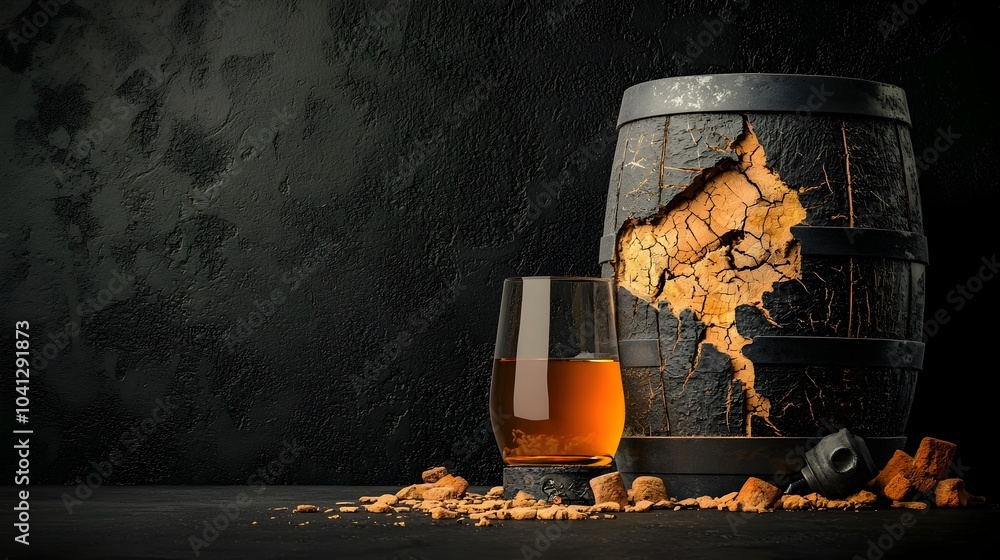 Cross section of a charred oak whiskey barrel revealing the detailed ...