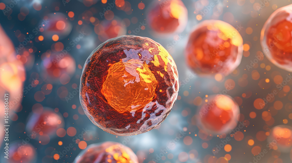 Microscopic view of a cell undergoing apoptosis, with visible shrinking ...