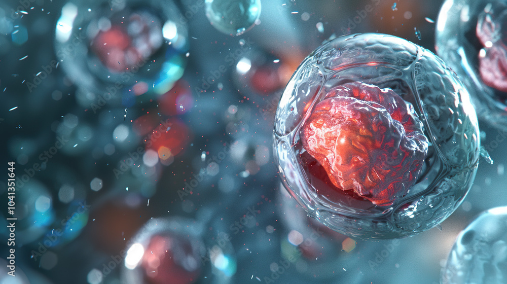 Microscopic view of a cell undergoing apoptosis, with visible shrinking ...