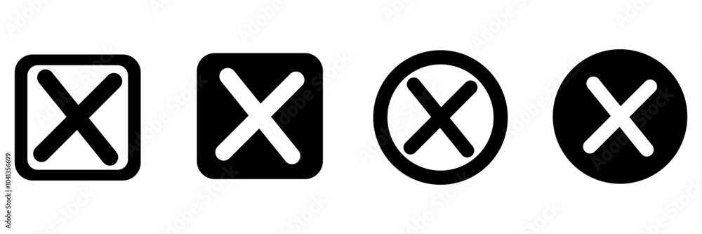 cross button. a series of black and white crossed boxes with a no sign ...
