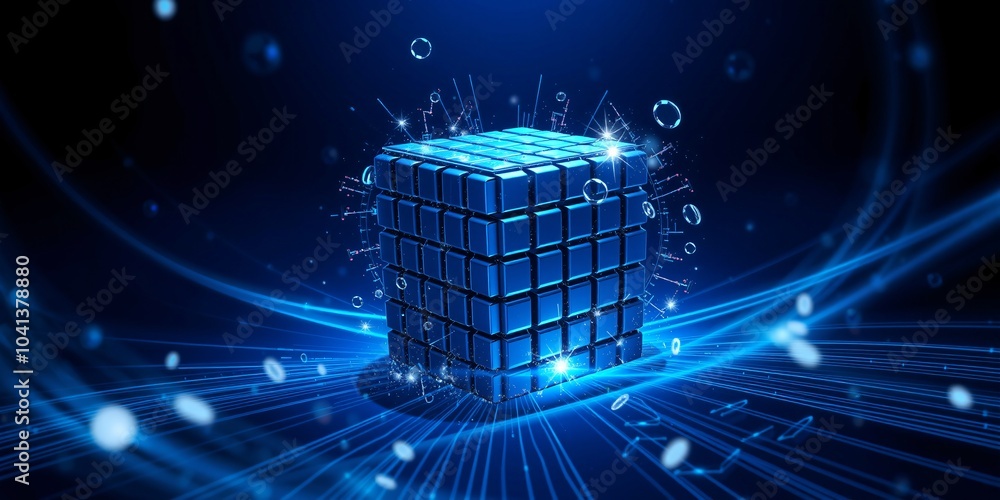 Futuristic Abstract Blue Technology Cube In A Digital Light Bubble ...