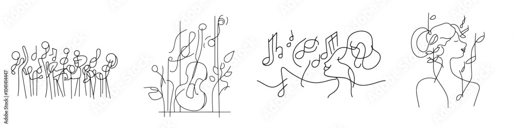 One line drawing of music notes isolated from other objects. Symbols ...