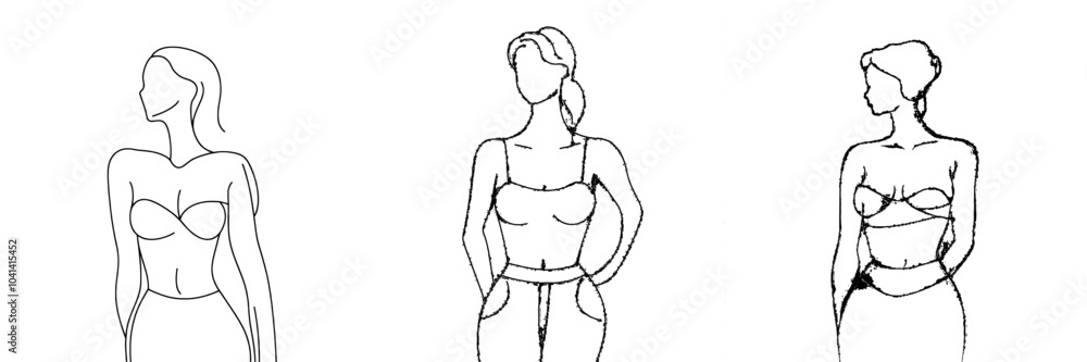 Stylish Line Art Woman Body. Black and White Drawing with Continuous ...