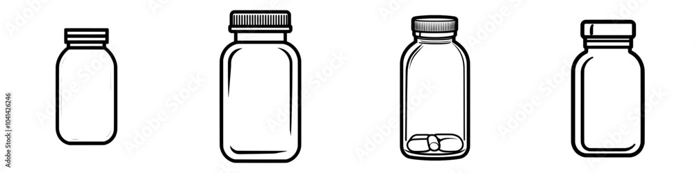 Blank labeled supplement bottle with screw cap and minimalist line ...