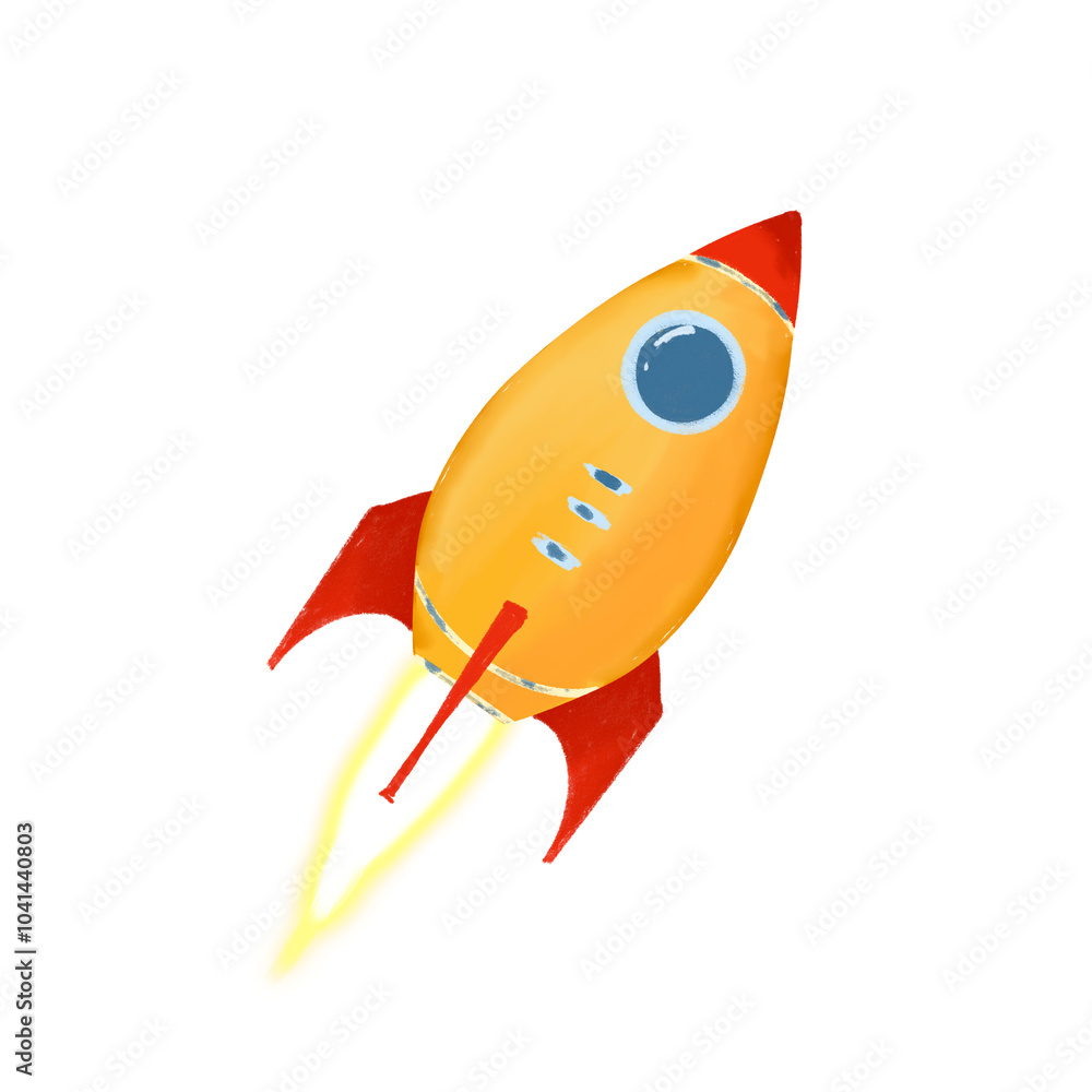 cartoon rocket in space Hand drawn illustration on a transparent ...