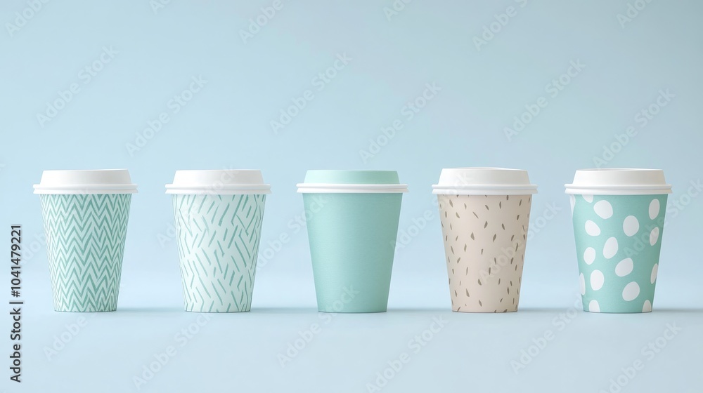 Pastel green mock up paper cups designed for takeout beverages ...
