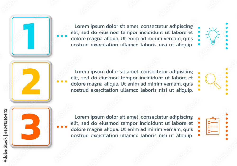 3 step info graphic template. List diagram, chart with three numbers ...