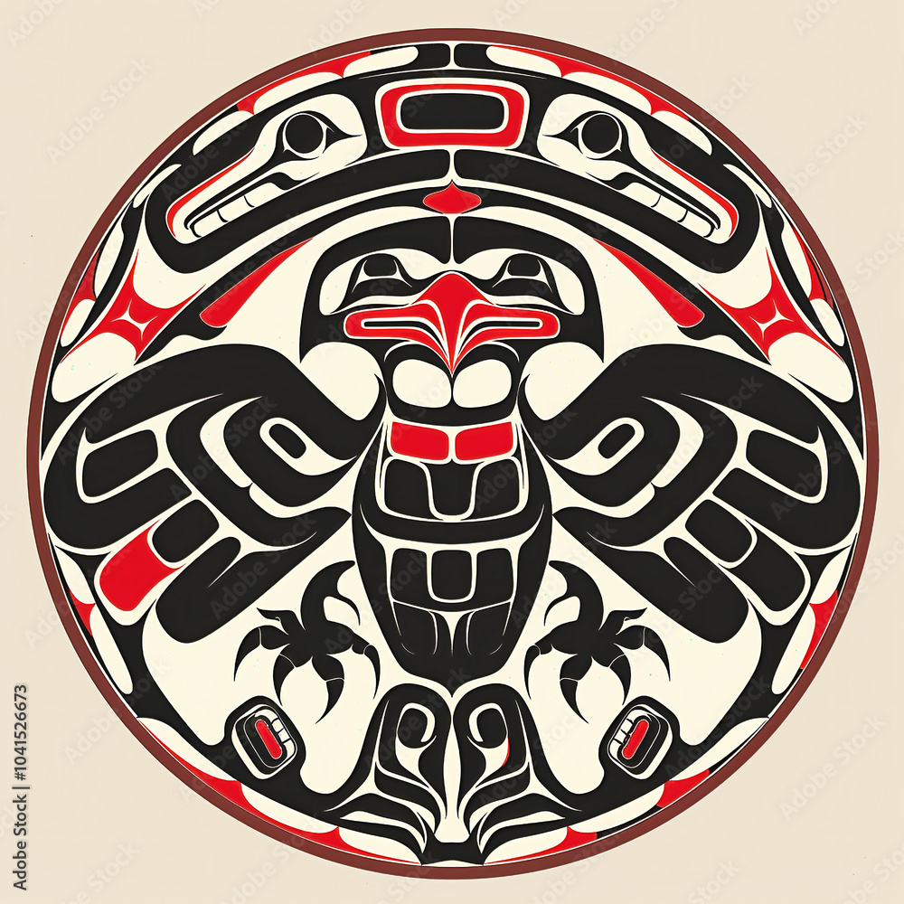 Traditional Inuit Eskimo Haida folk art of a stylized eagle in textured ...