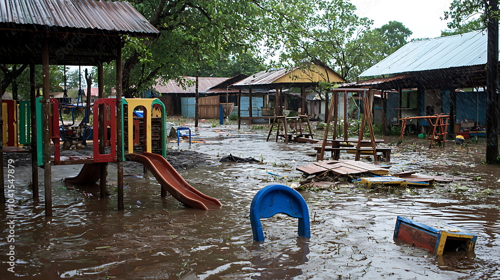 Devastating flooding turns playground into waterlogged disaster zone ...