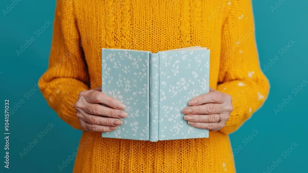 Wrinkled hands holding a photo album, representing aging and cherished ...