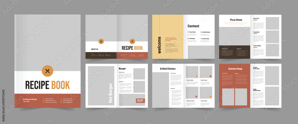 Recipe book template, cookbook, food menu design, cookbook magazine ...
